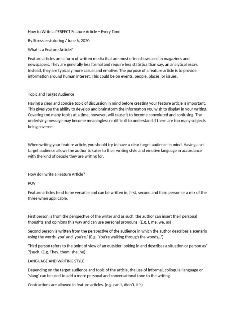 How To Write A PERFECT Feature Article | PDF | Human Communication ...