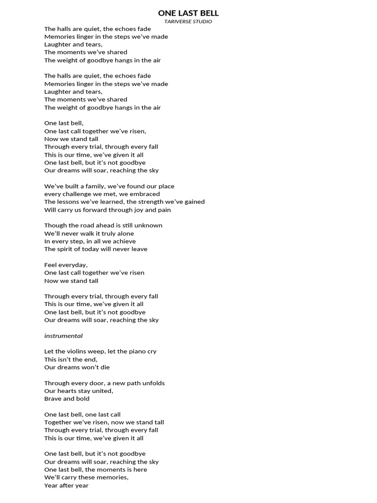 One Last Bell - Moving Up Song | PDF