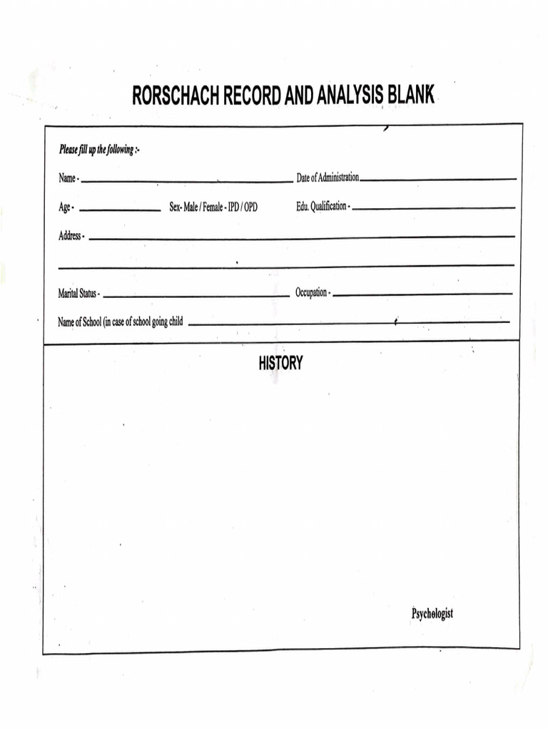 Record Sheet Rorschach | PDF