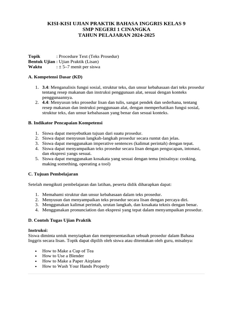 Kisi-Kisi Uprak 2025 | PDF