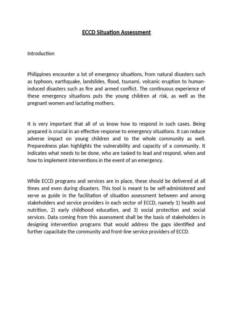 ECCD Situation Assessment Tool | PDF | Emergency Management | Breastfeeding