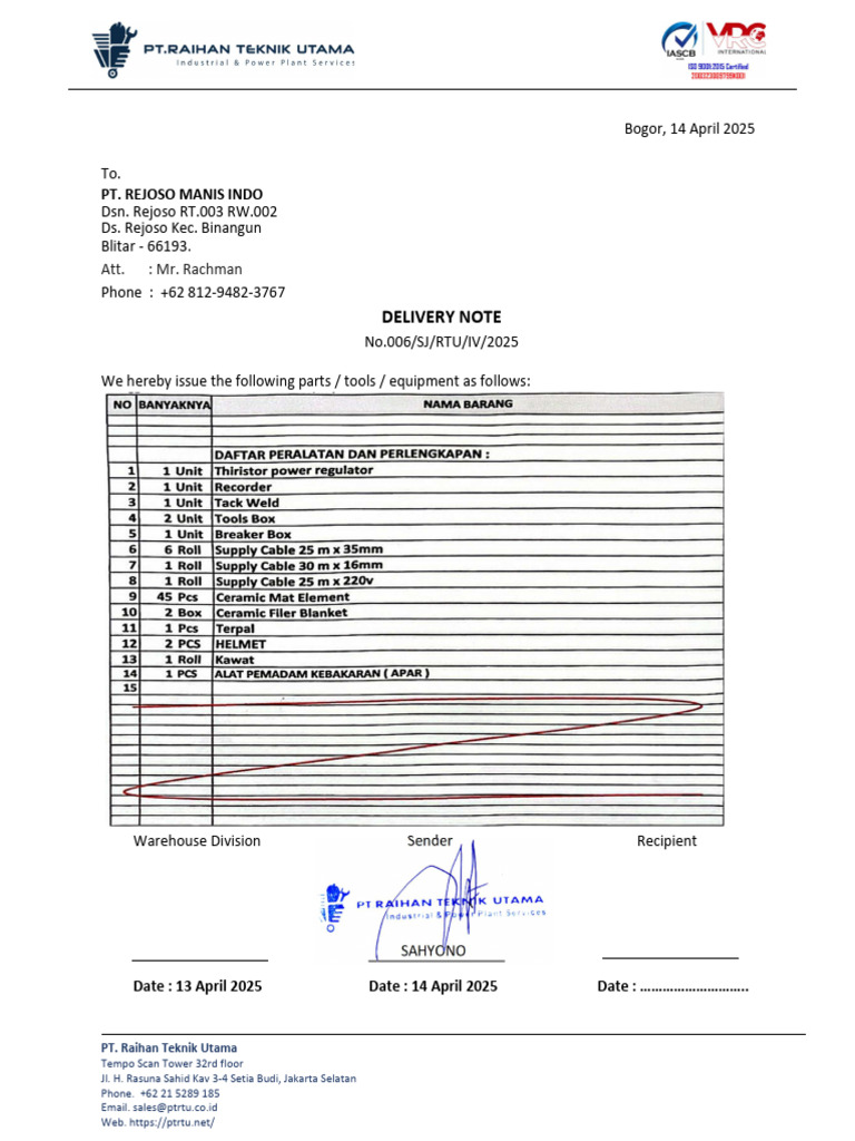 SURAT JALAN RMI, 14 April 2025-Ke 3 | PDF