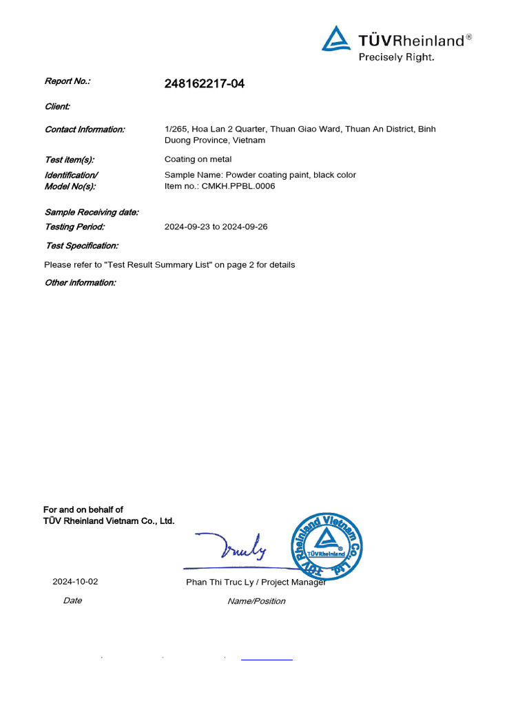 248162217-04 - Powder Coat Black Color CMKH - PPBL.0006 (Lead & Corrosion) - PASS (2-Oct-2024 ...