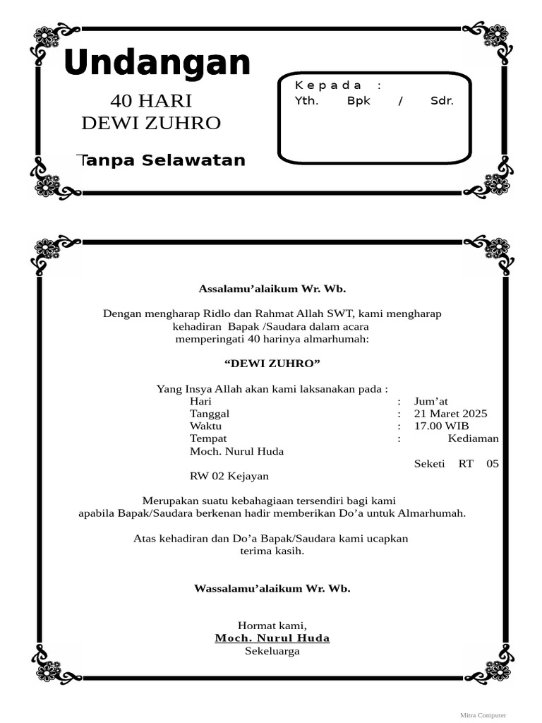 Undangan 40 Hari | PDF