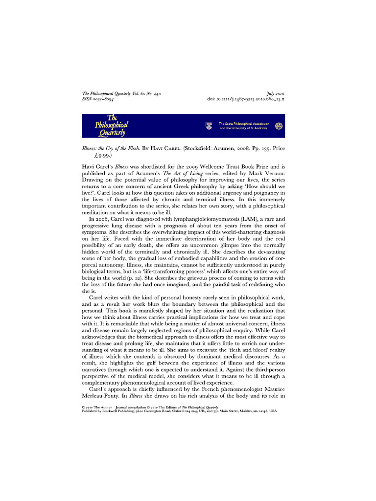Filosofia e Doença Terminal Havi Carel | PDF