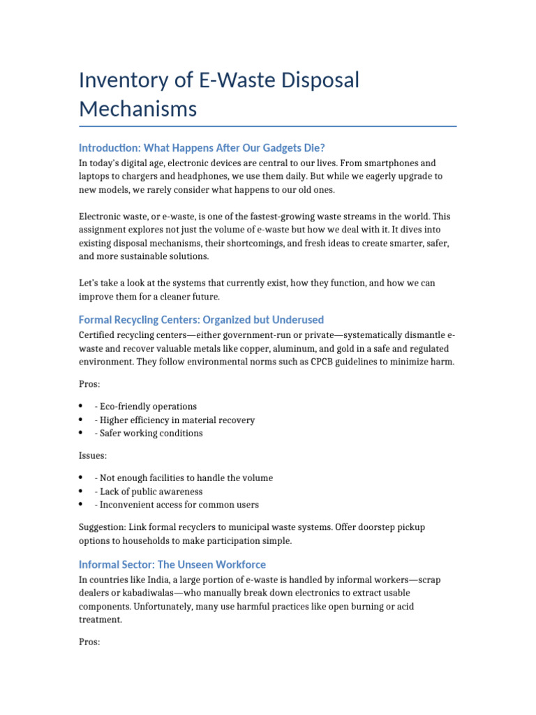 E-Waste Disposal Assignment | PDF | Electronic Waste | Waste Management