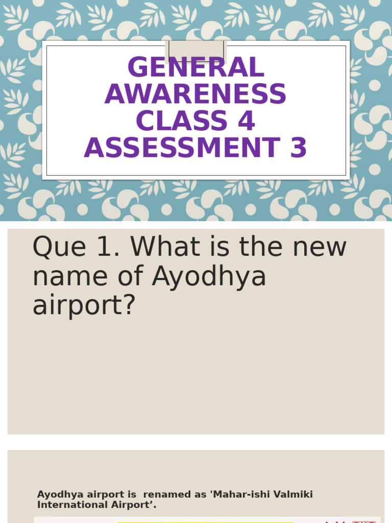 General Awareness Class 4 Assessment | PDF