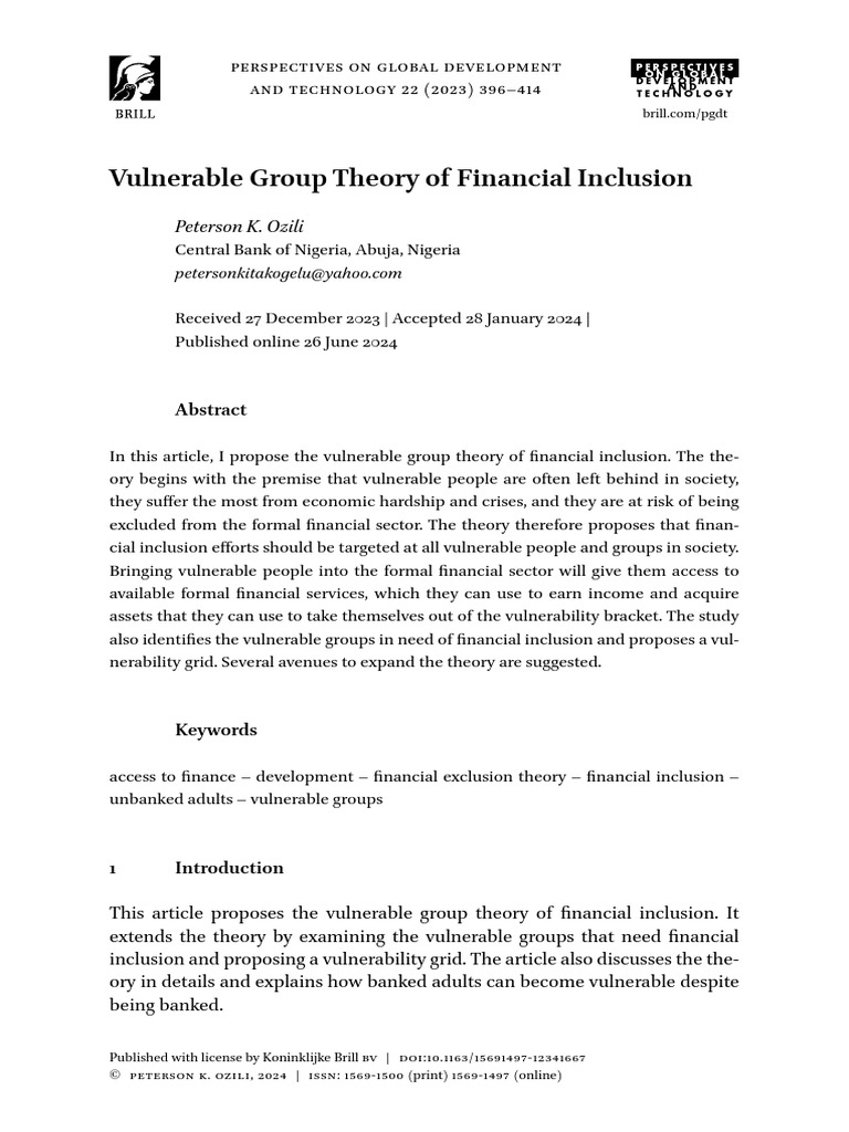 Vulnerable Group Theory of Financial Inc | PDF | Financial Inclusion ...