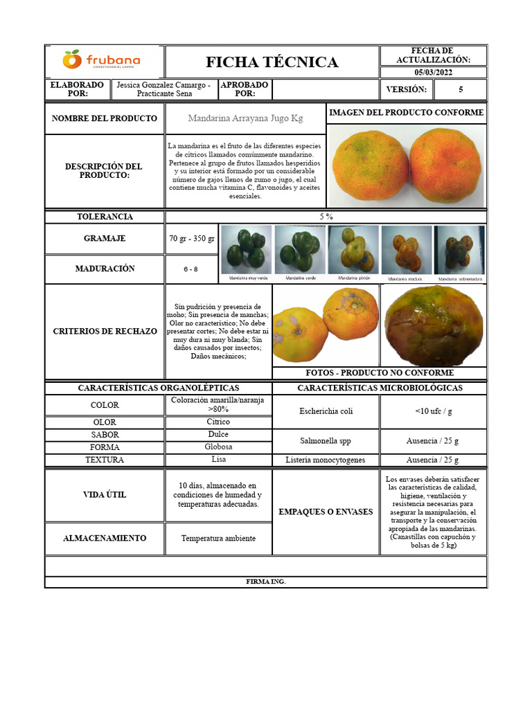 MANDARINA ARRAYANA JUGO. 1306 - Hoja 1 | PDF | Naranja) | Fruta tropical
