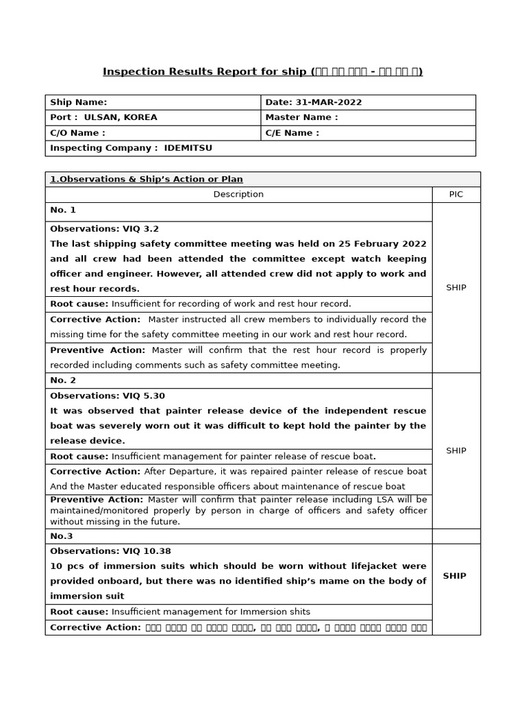 Inspection Results Report ( IDEMUTSU 20220331) | PDF