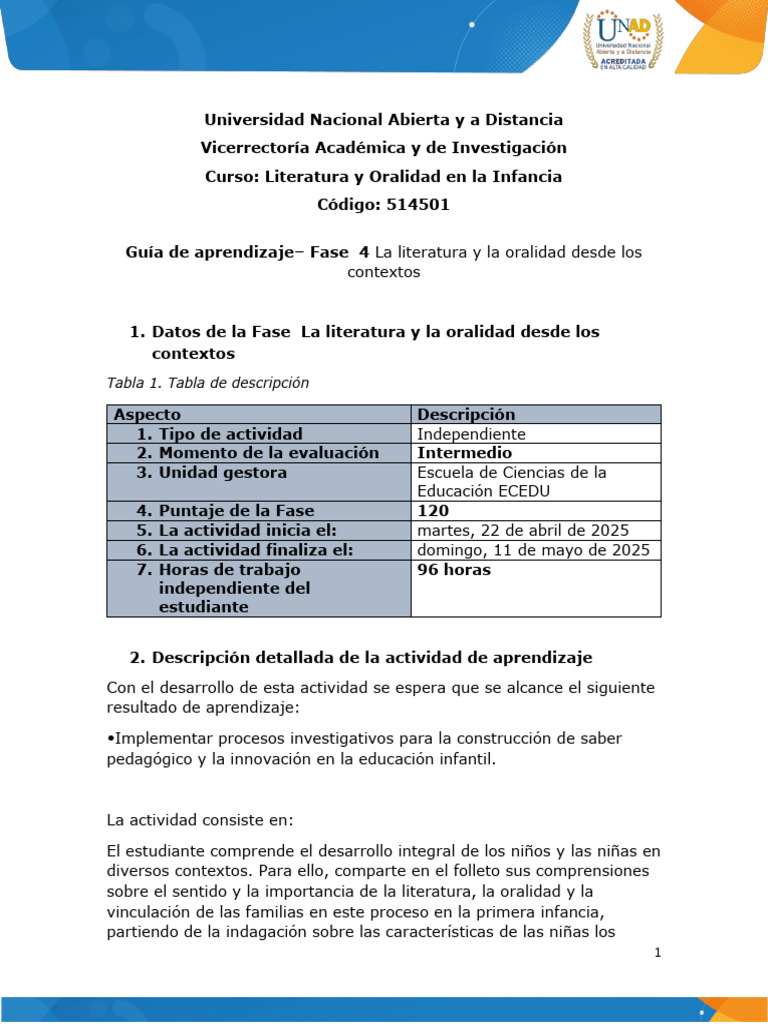 Guia de Aprendizaje - Fase 4 - La Literatura y La Oralidad Desde Los ...