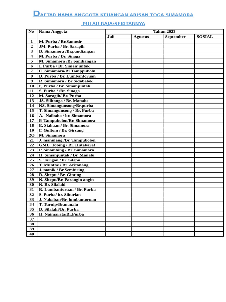 Daftar Nama Anggota Keuangan Arisan Toga Simamora | PDF
