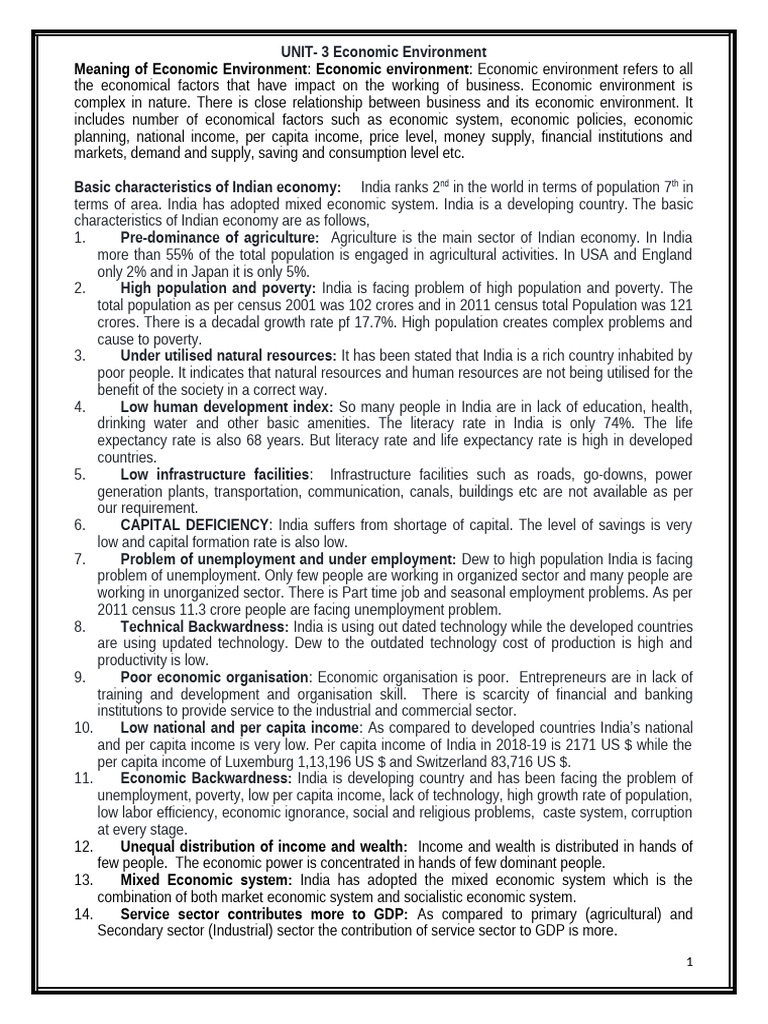 Economic Environment UNIT-3 | PDF | Economics | Economic Growth