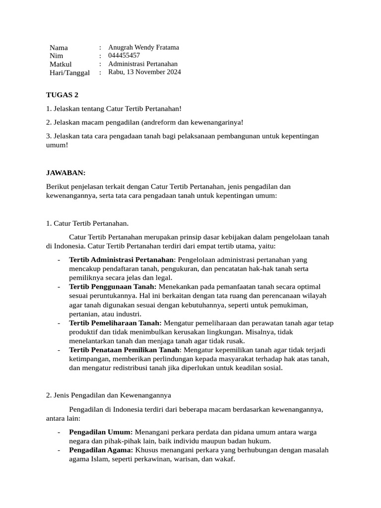 Tugas 2 Administrasi Pertanahan | PDF
