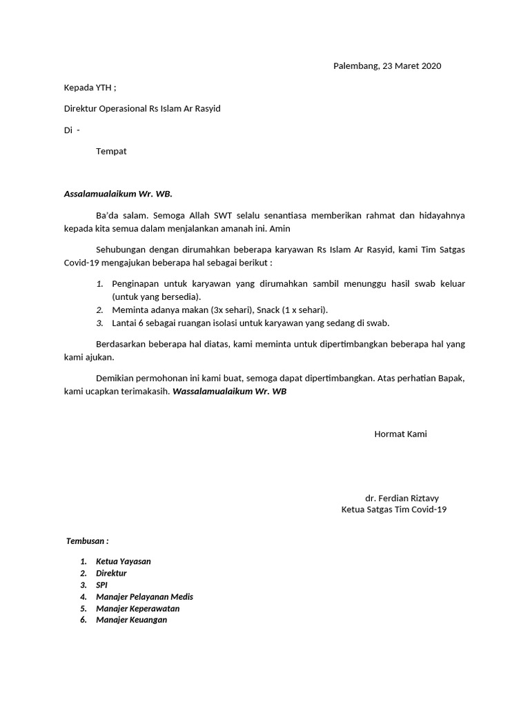 Surat Pemohon Ranap | PDF