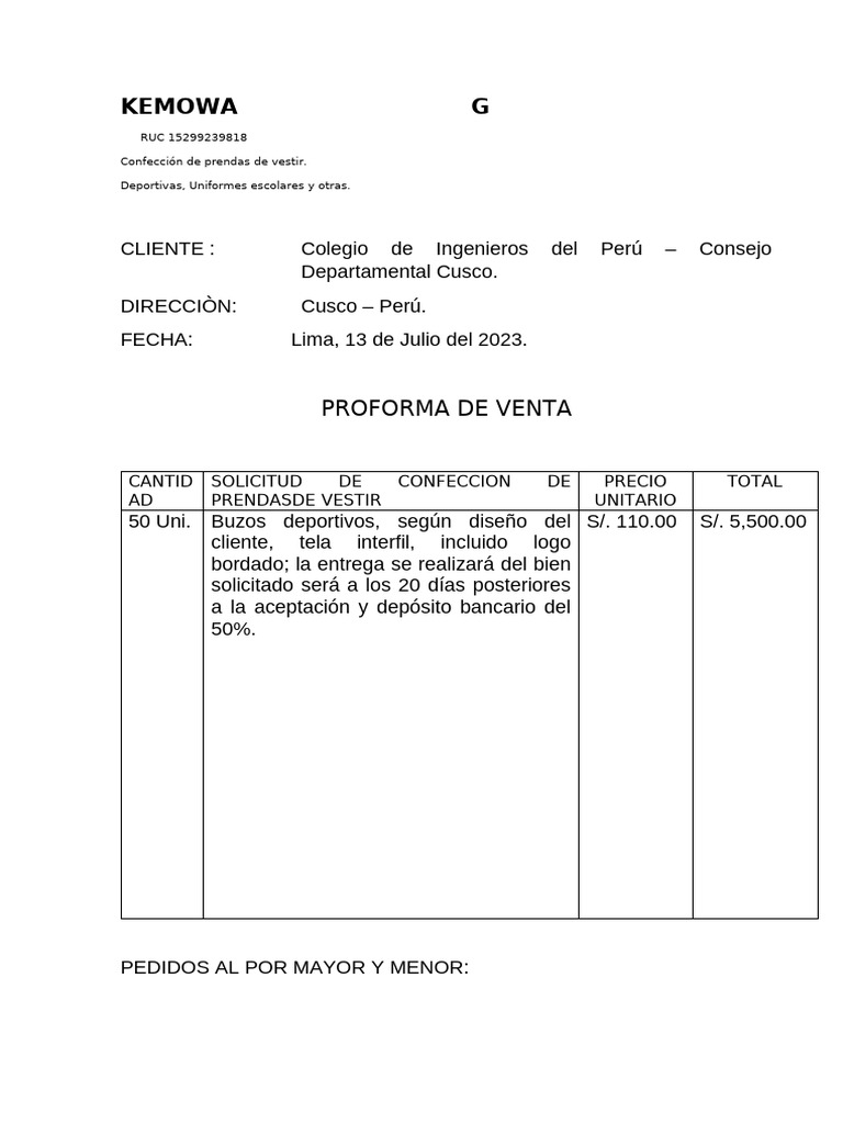 Proforma de Venta | PDF