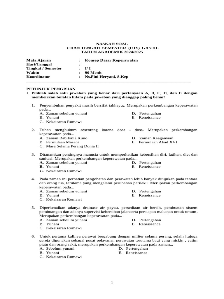 Soal UTS KDK 2024-2025 | PDF