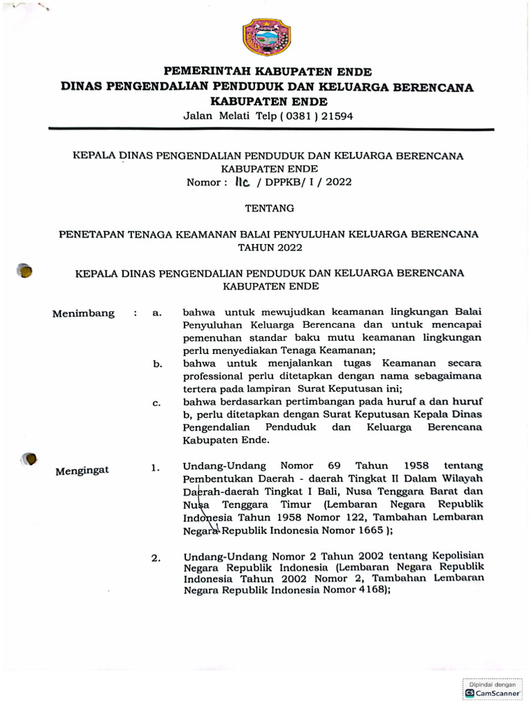 SK hjj PPKB ttg Penetapan Tenaga Keamanan tahun 2022 | PDF