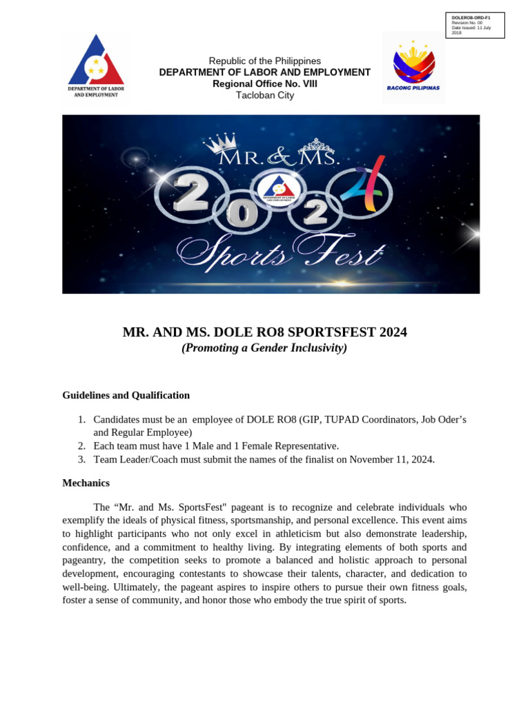 DOLE RO8 SportsFest 2024 Guidelines | PDF