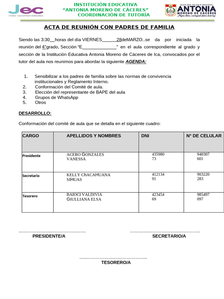 ACTA DE REUNIÓN PPFF 2025 | PDF