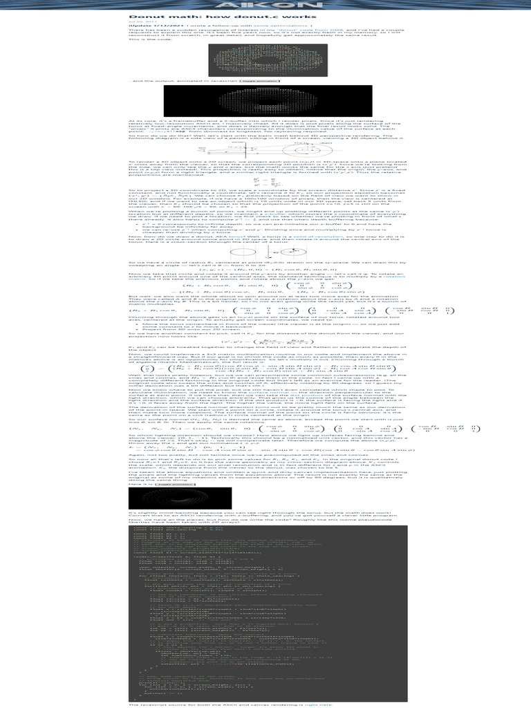 Donut math_ how donut.c works | PDF | Cartesian Coordinate System | 2 D ...