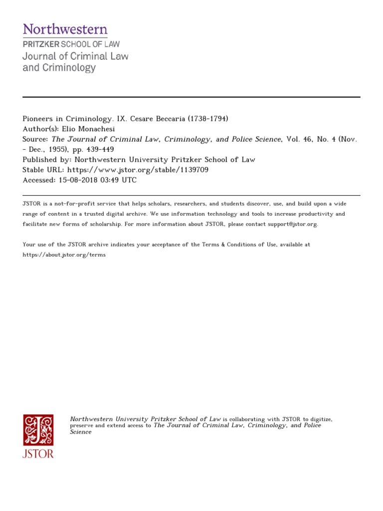 Cesare Beccaria - Pioneers in Criminology | PDF | Crimes | Crime & Violence