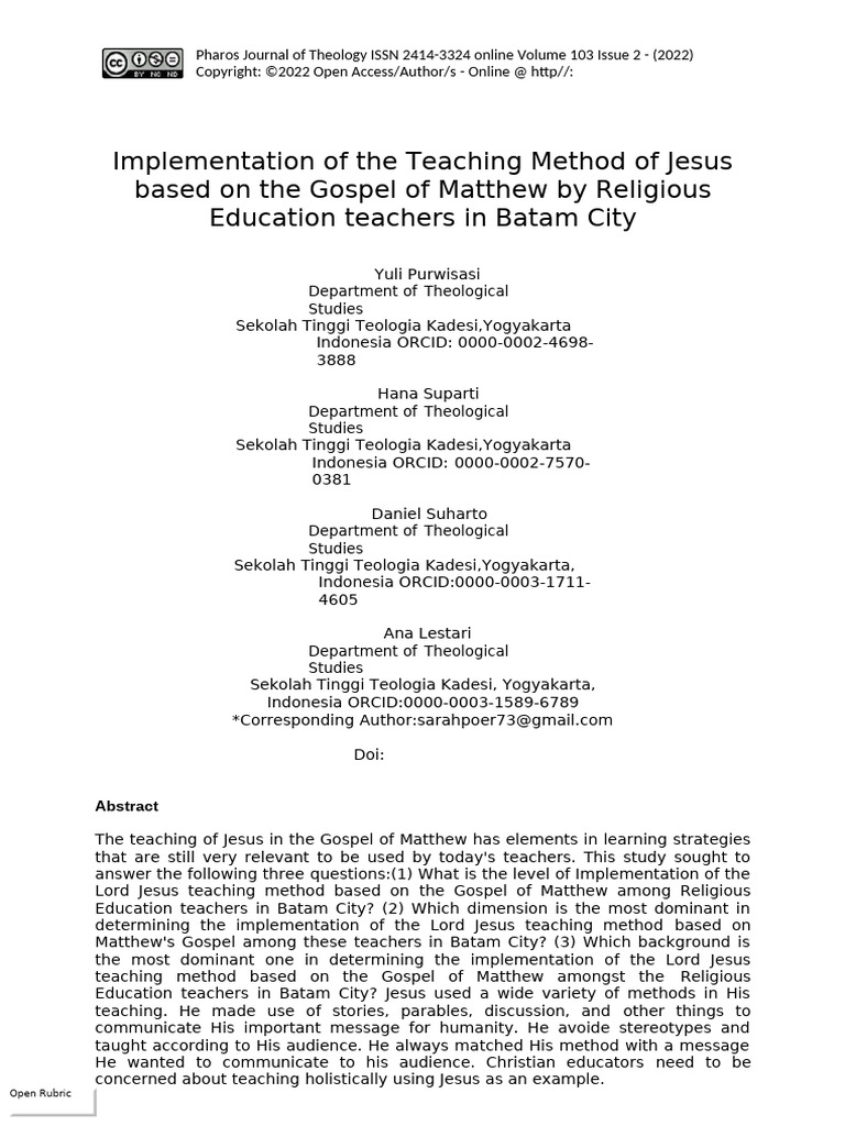 Implementation of The Teaching Method of Jesus Bas | PDF | Jesus ...