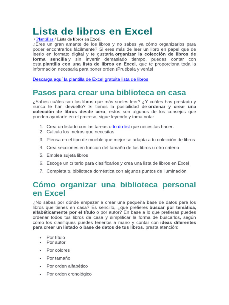 Lista de Libros en Excel | PDF | Publicación