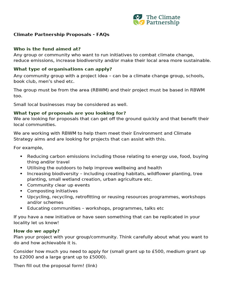 FAQs Climate Partnership Proposal | PDF | Natural Environment