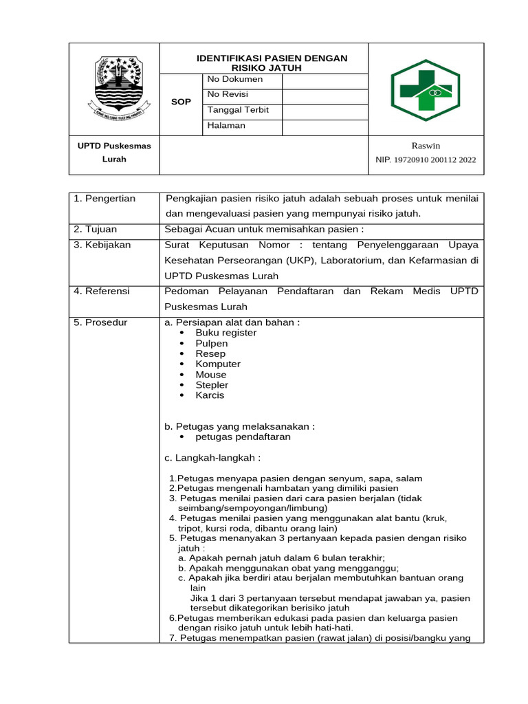 SOP Identifikasi dan pemenuhan kebutuhan pasien dengan resiko, kendala, dan kebutuhan khusus | PDF