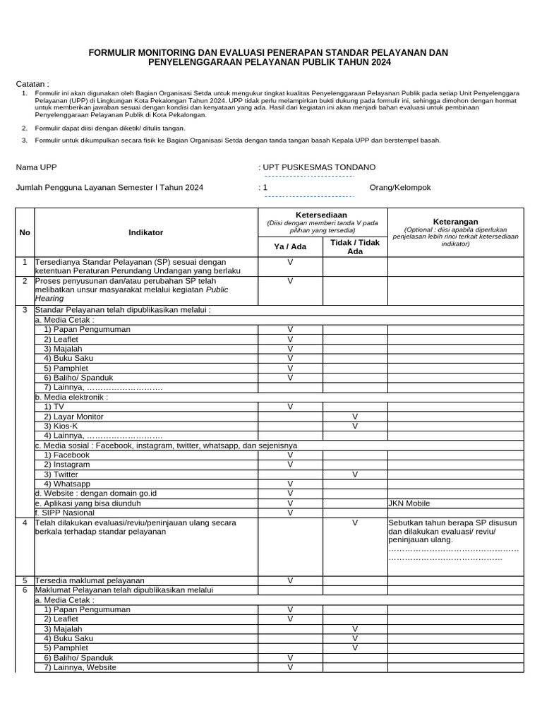 Form Evaluasi Pelayanan Publik | PDF