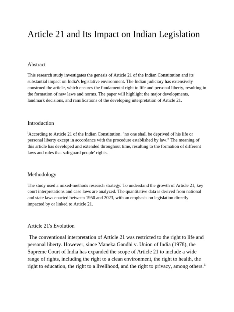 Article 21: Transforming Indian Law | PDF | Supreme Court Of The United ...