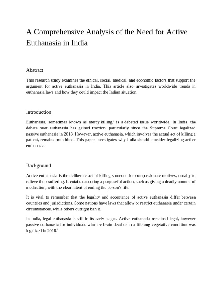 Active Euthanasia: A Case for India | PDF | Terminal Illness ...
