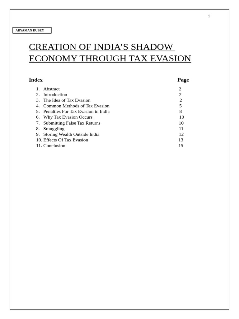 Creation of India's Shadow Economy Through Tax Evasion | PDF | Taxes ...