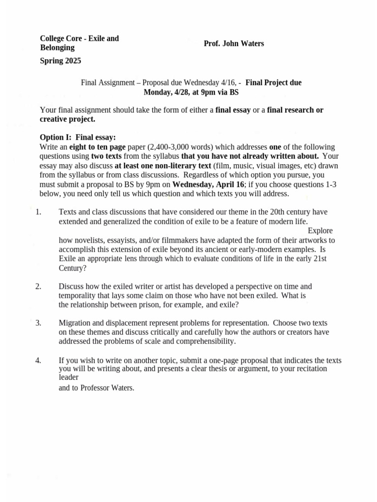 Core Final Assignment Sp25 | PDF | Essays | Citation