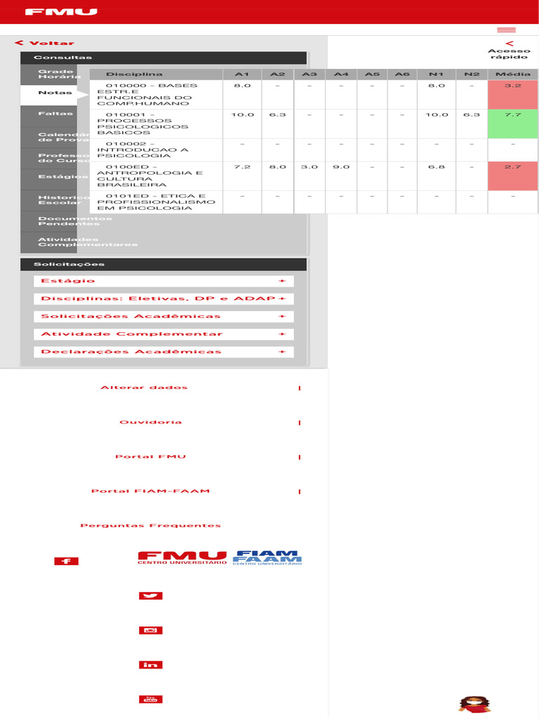 FMU - Aluno Online | PDF