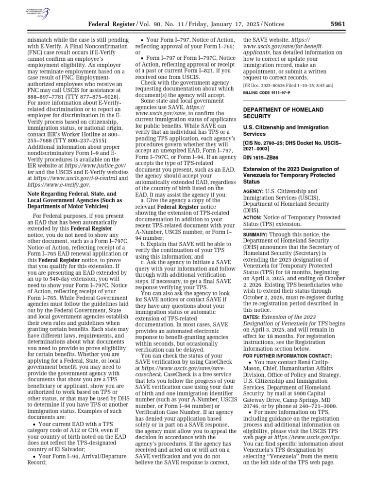 Registro Federal Extension TPS | PDF | Immigration To The United States ...