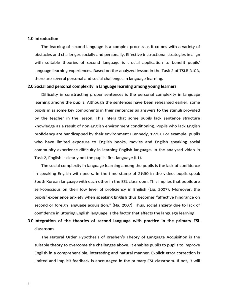 Task 3 Sla Reflective Essay | PDF | Second Language Acquisition ...