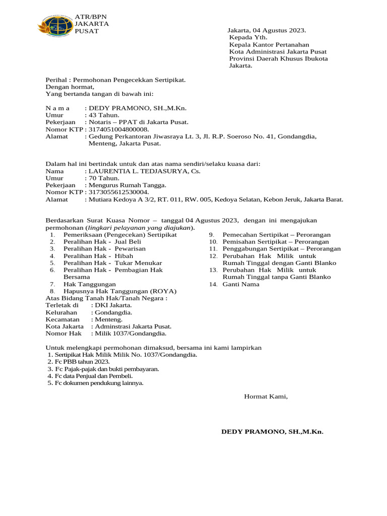 BLANGKO PENGECEKKAN SERTIPIKAT | PDF