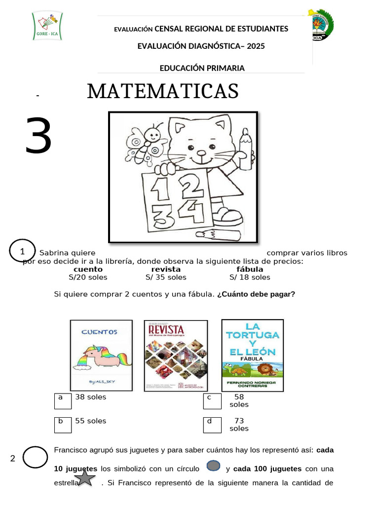Evaluación Matemáticas 3er Grado 2025 | PDF