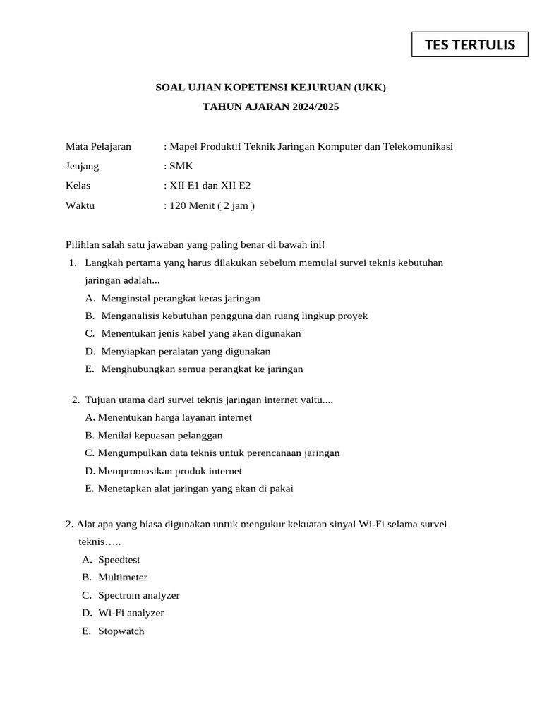 Soal Ujian Kopetensi Kejuruan | PDF