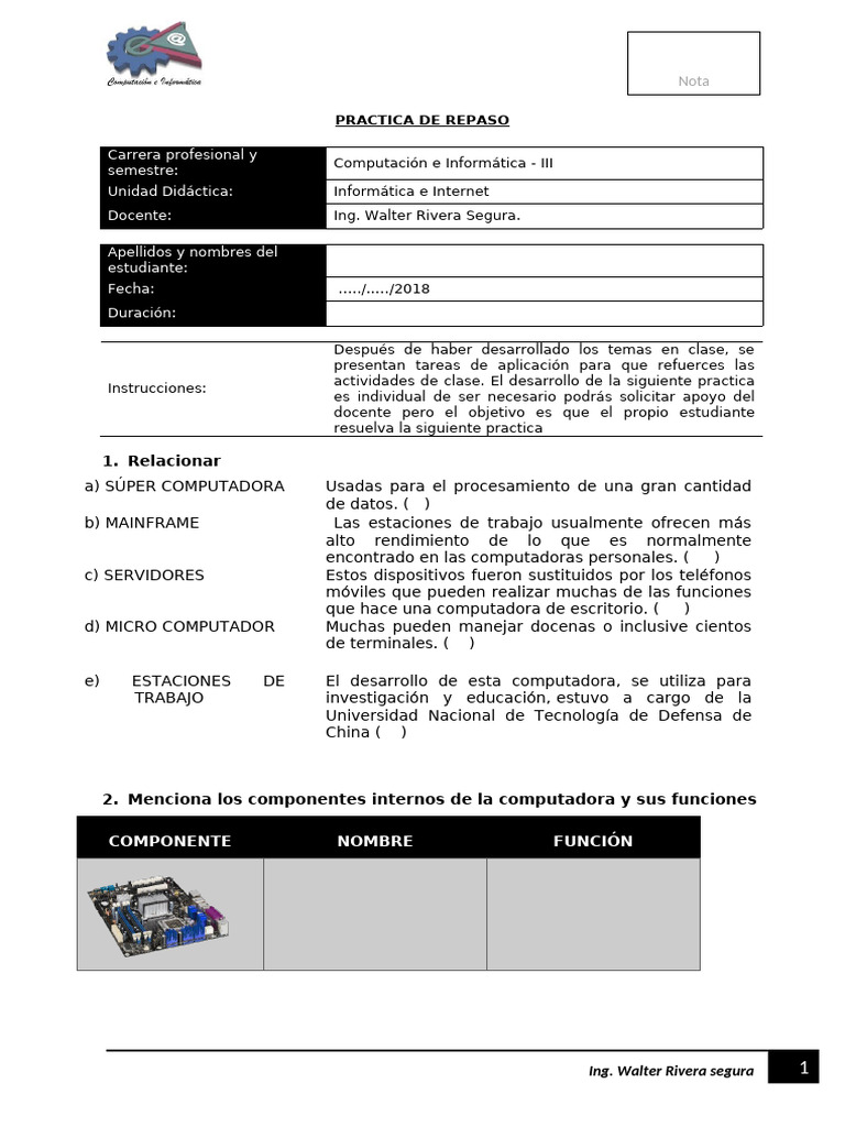 EJERCICIOS DE COMPUTACION | PDF | Hardware de la computadora | Informática