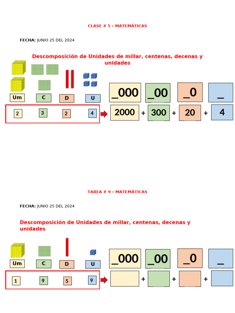 Clase Matemáticas 5 - Descomposición Hasta de 4 Cifras | PDF