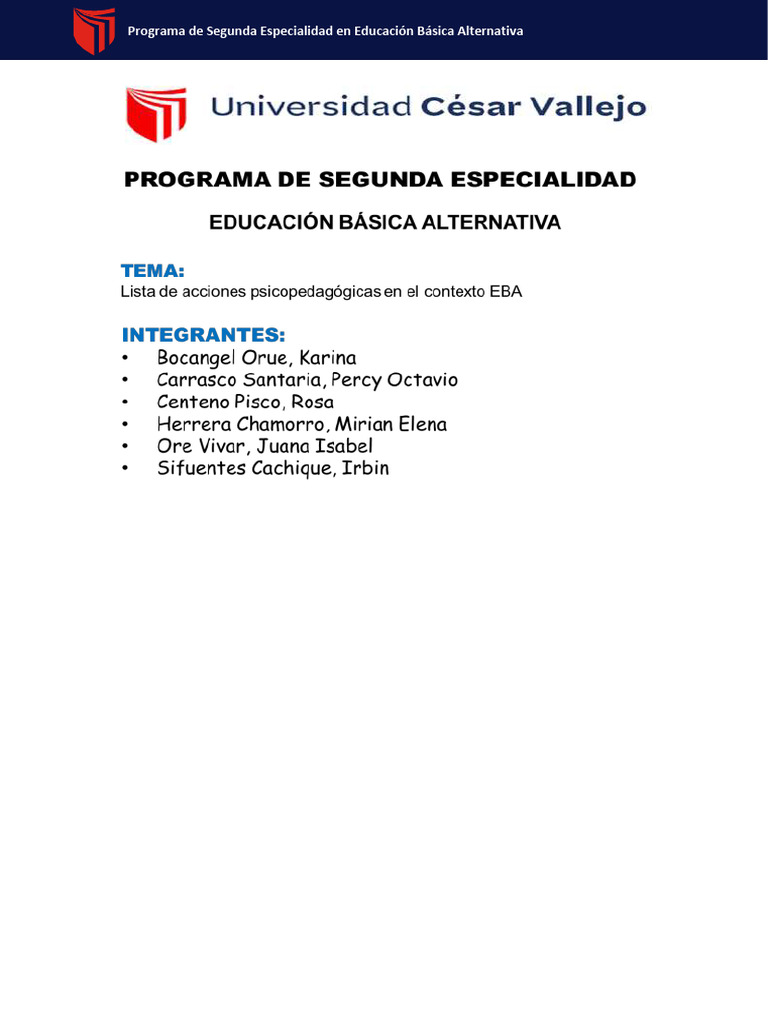 Acciones Psicopedagógicas en EBA | PDF | Evaluación | Aprendizaje