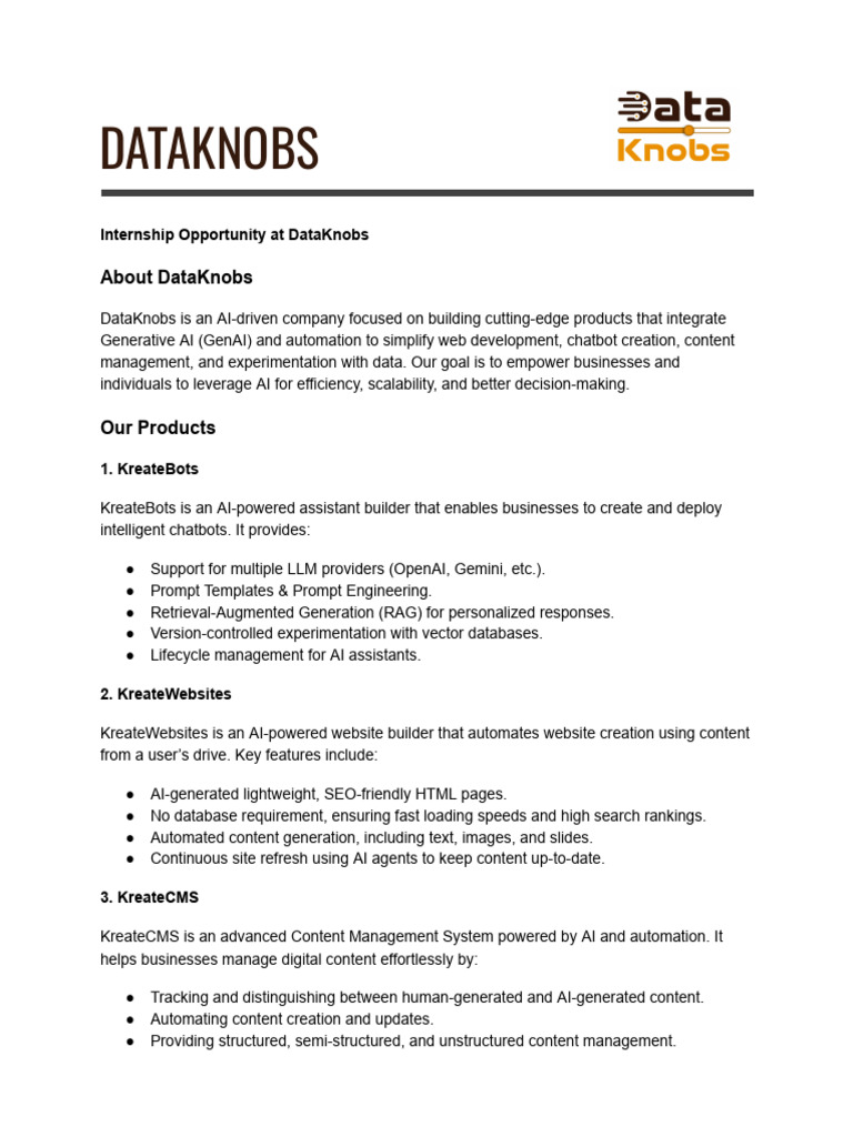 Dataknobs Internship | PDF | Cloud Computing | Artificial Intelligence