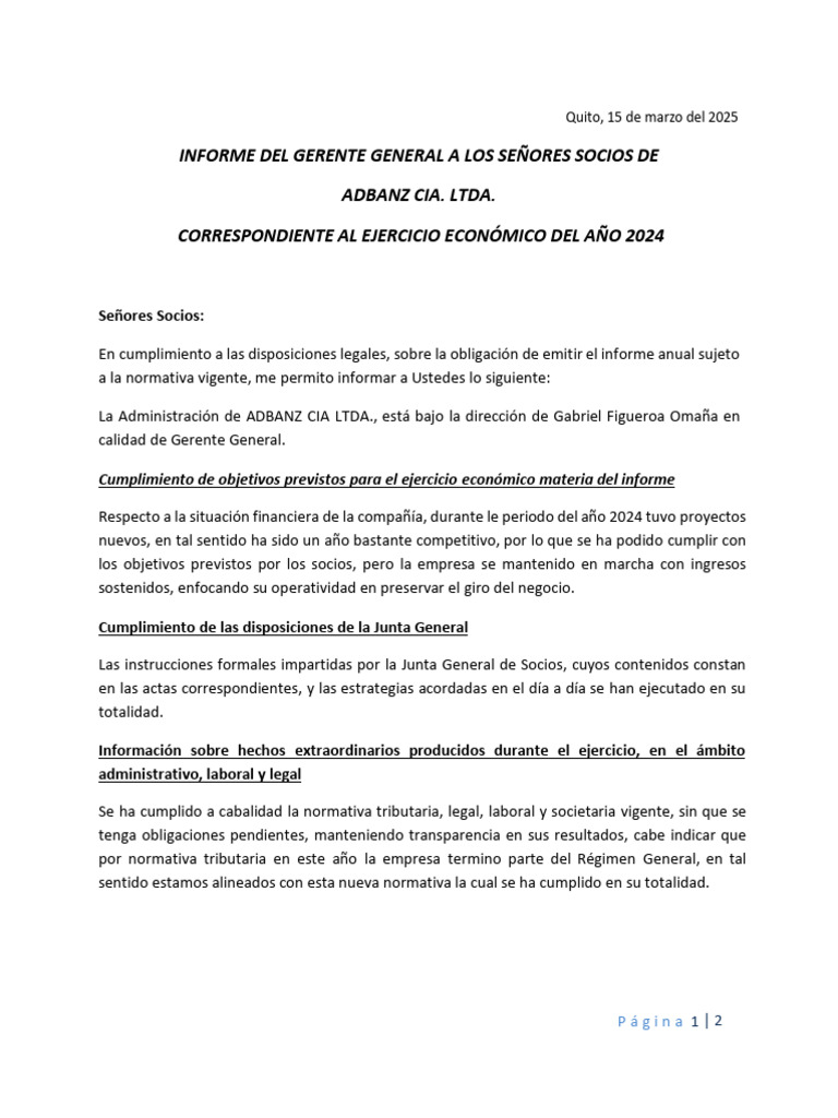 Informe Genrente 2024 | PDF | Business | Estado de resultados