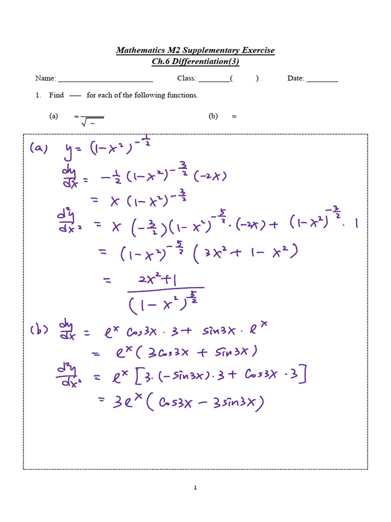 Differentiation Exercises for M2 Math | PDF