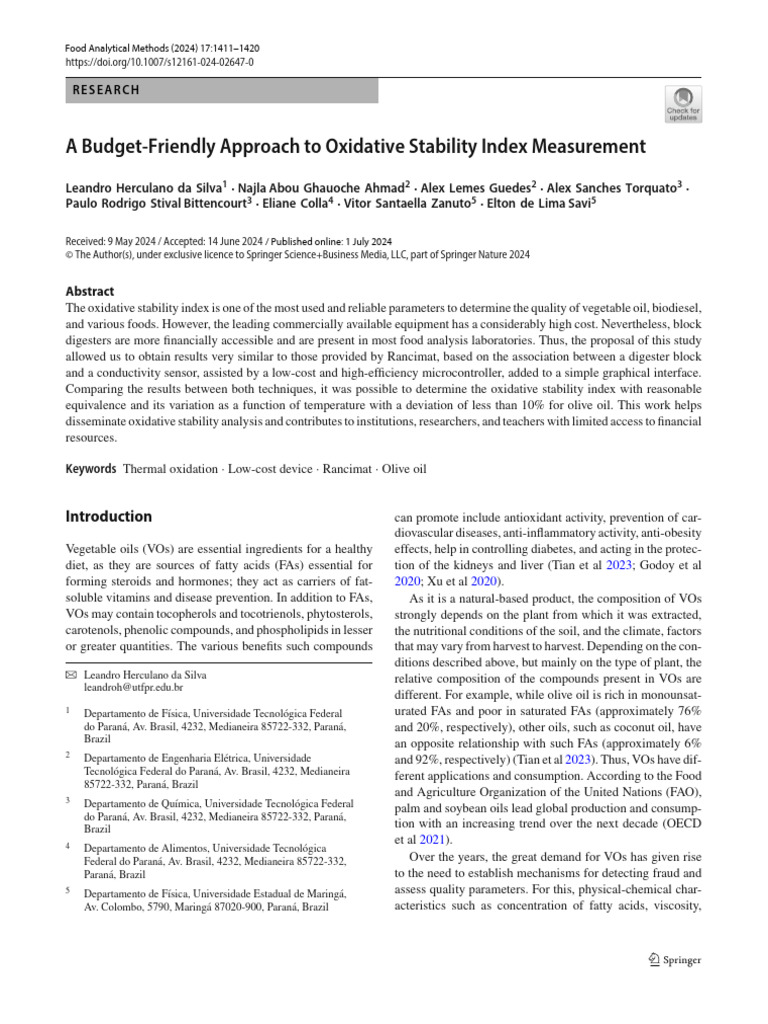 Budget-Friendly Oxidative Stability Measurement | PDF | Analog To ...