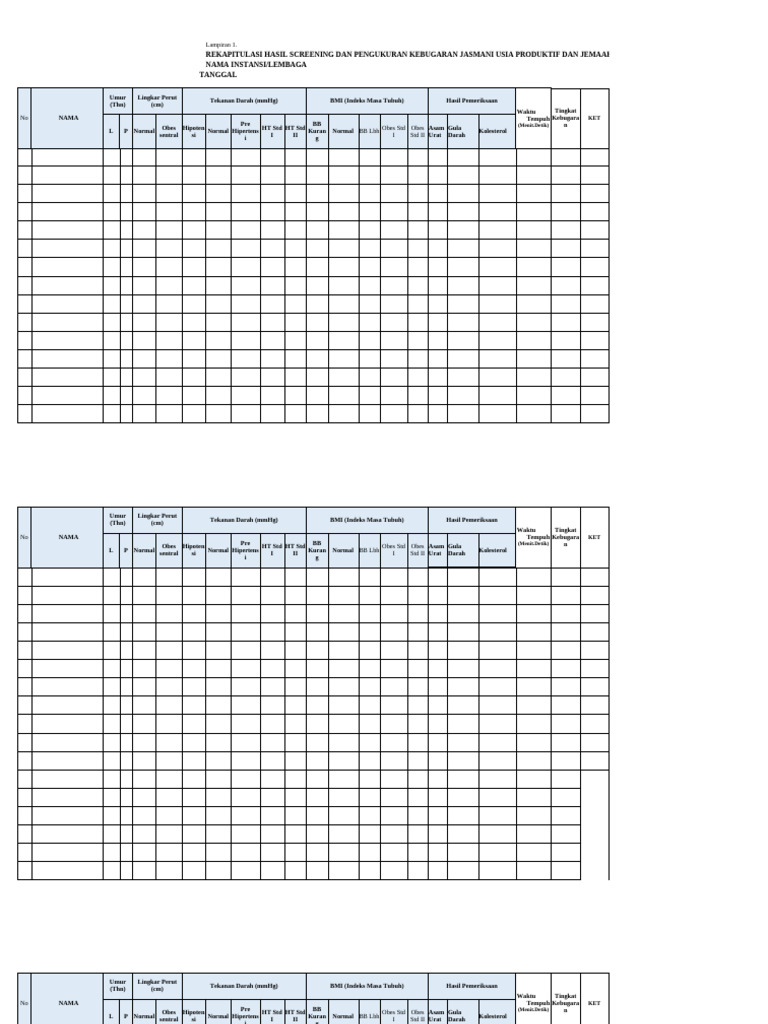 Hasil Screening Dan Ukur Kebugaran | PDF