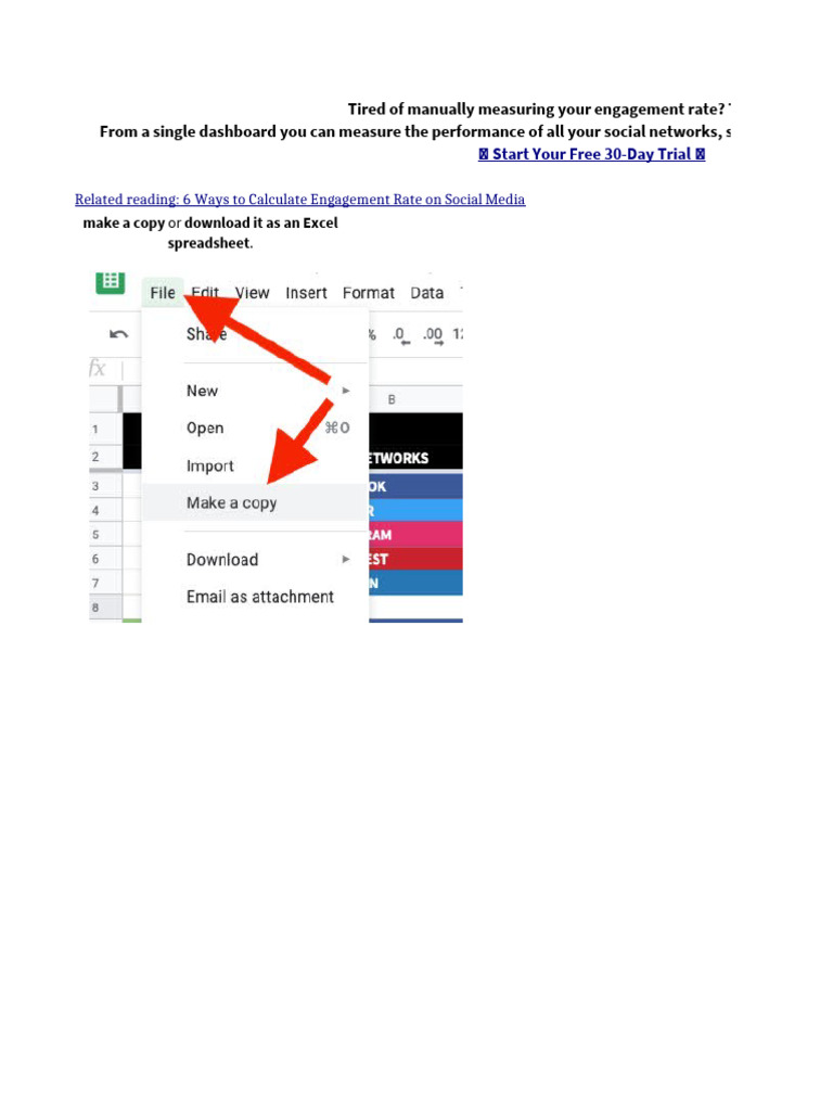 The Engagement Rate Calculator (To Use The Template, Click The - File - Tab and Select - Make A ...
